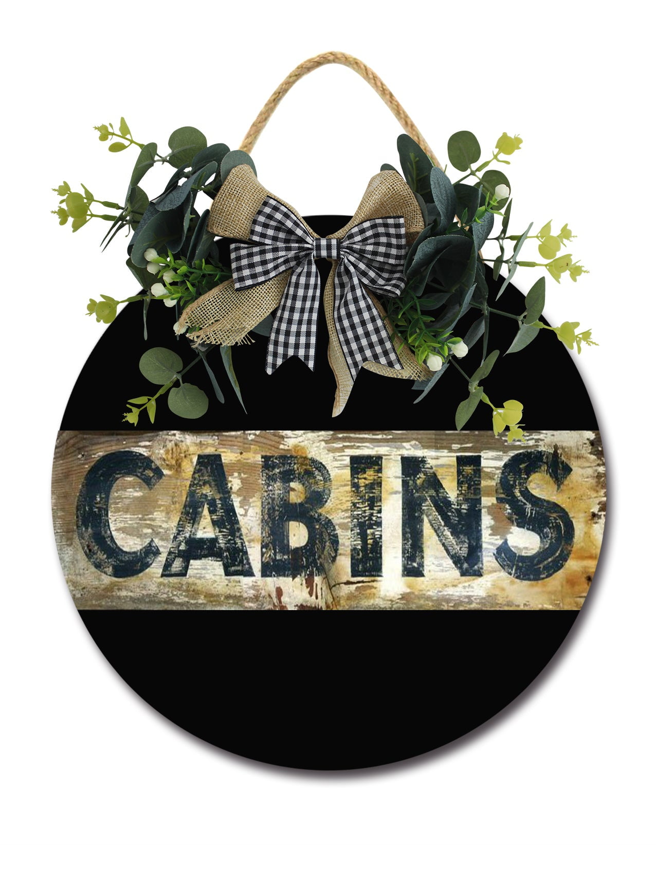Cabins Sign Front for Door Decoration, 11 in Round Wood Wreaths Wall ...