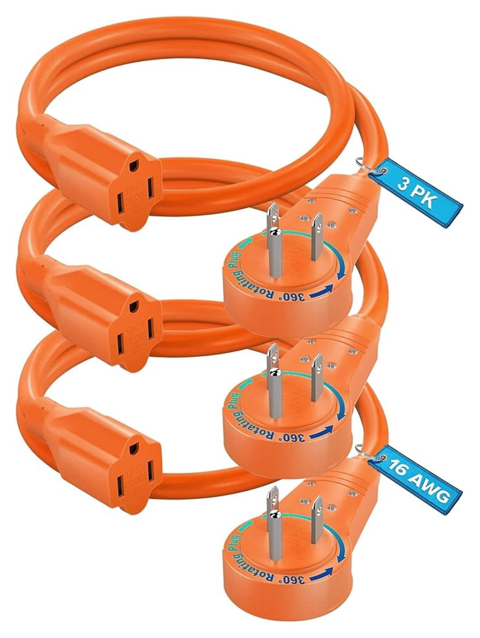 Cable 1 Foot (3 Pack), 360° Rotating Flat Plug Extension CordWire, 3 ...