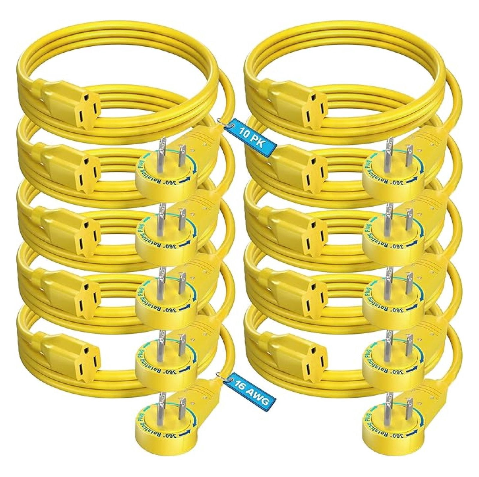 Cable 3 Feet (10 Pack), 360° Rotating Flat Plug Extension Cord/Wire, 3 ...