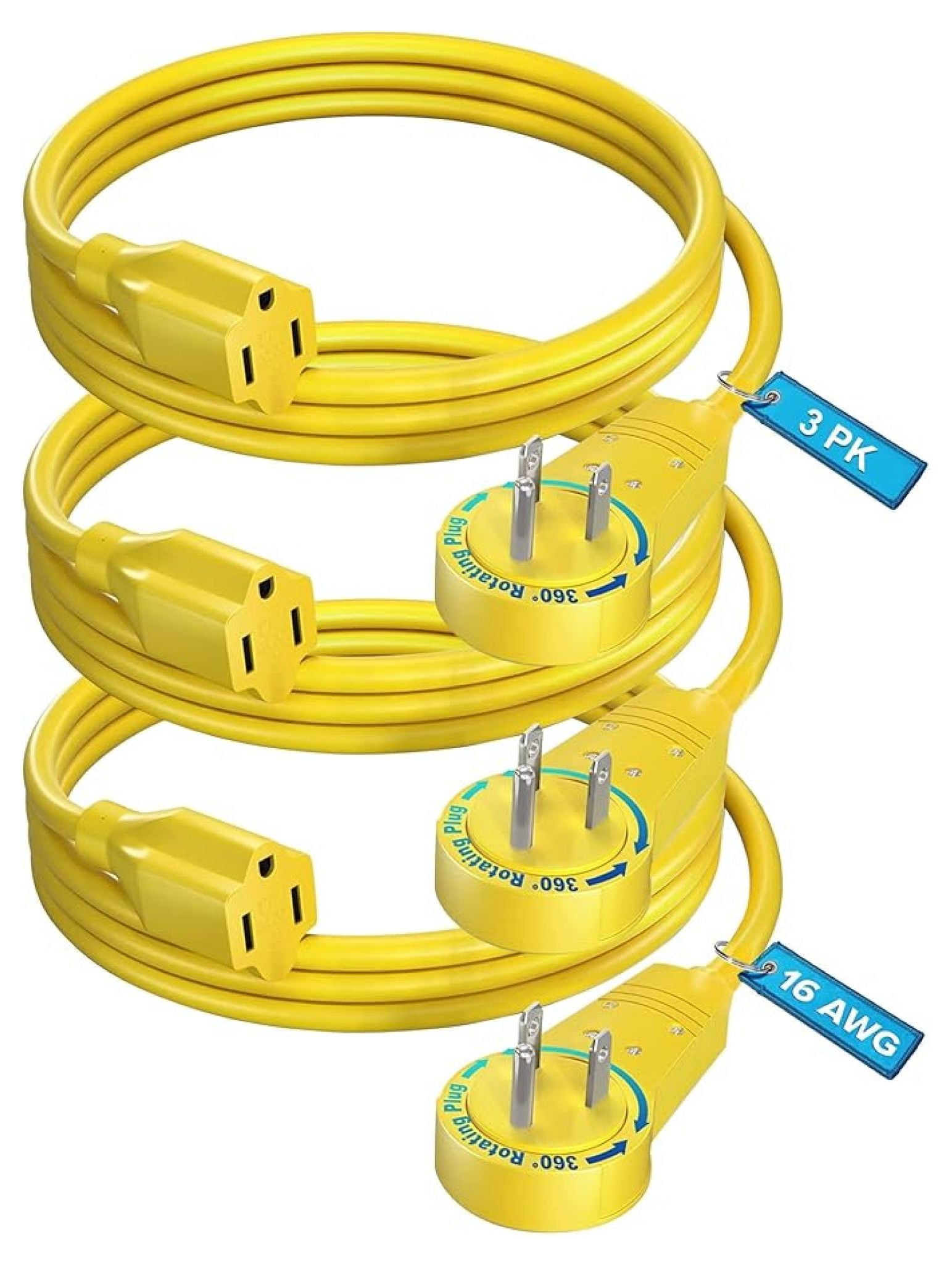 Cable 3 Feet (3 Pack), 360° Rotating Flat Plug Extension Cord/Wire, 3 ...
