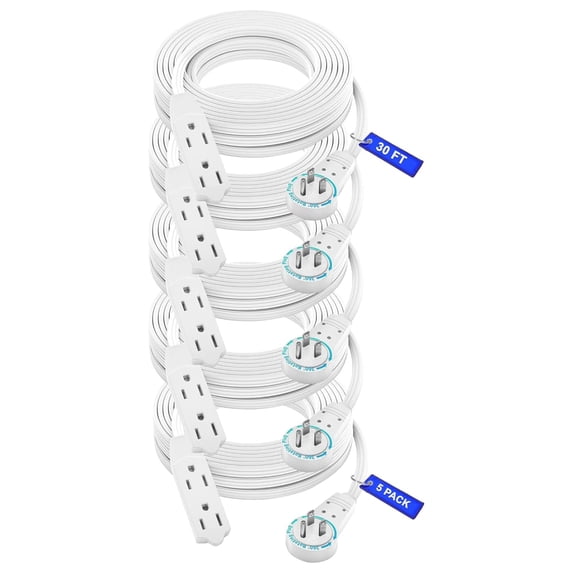 Cable 30 Ft 360° Rotating Flat Plug Extension Cord/Wire, 16 AWG Multi 3 ...