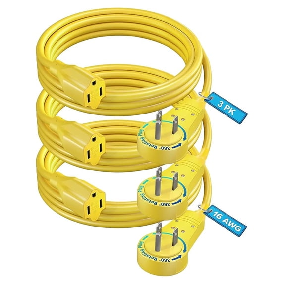 Cable 6 Feet (3 Pack), 360° Rotating Flat Plug Extension Cord/Wire, 3 ...