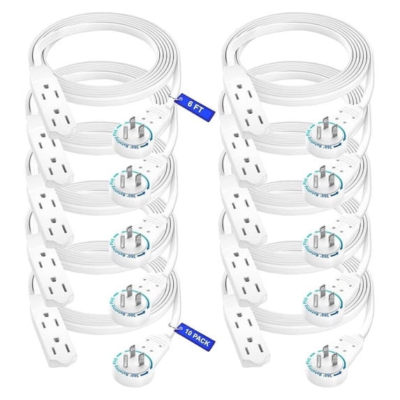 Cable 6 Ft 360° Rotating Flat Plug Extension Cord/Wire, 16 AWG Multi 3 ...