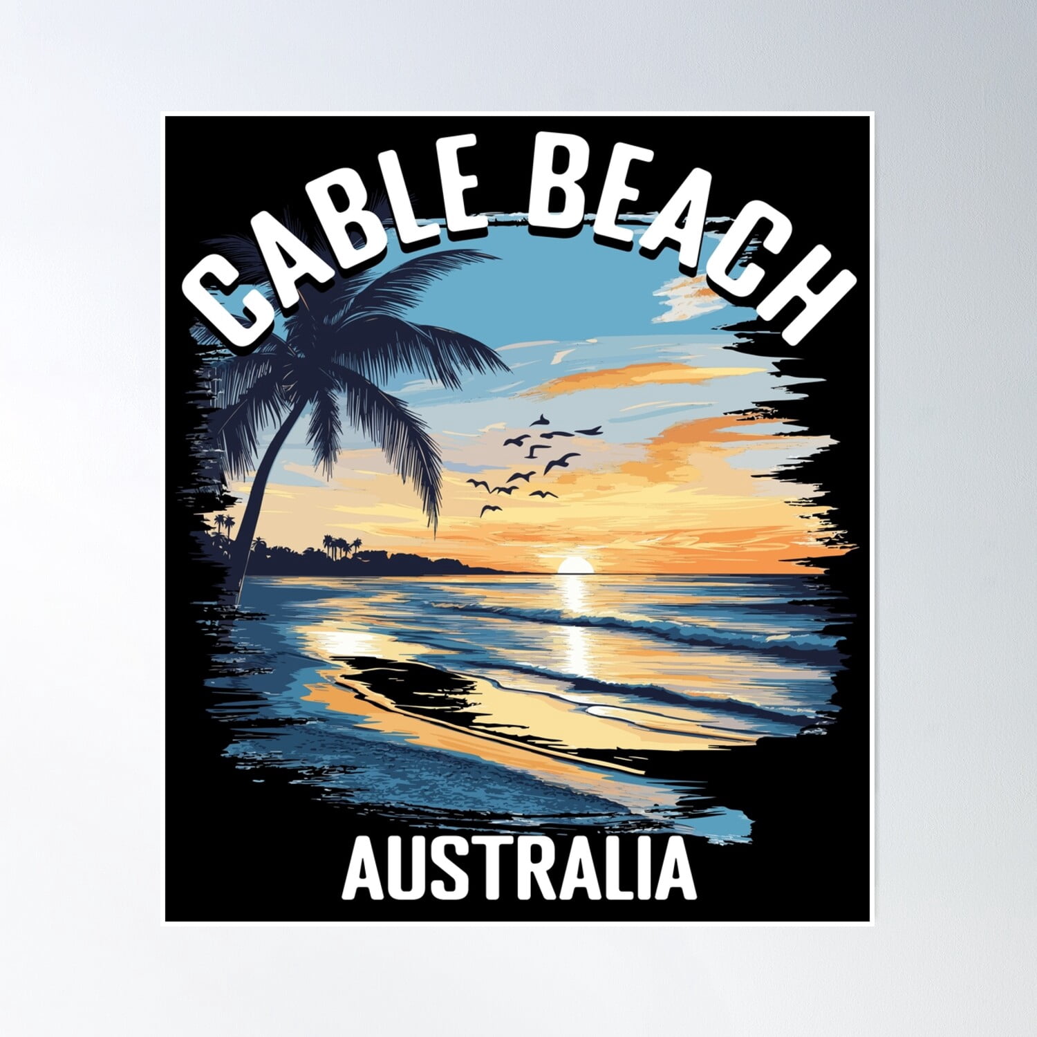 Cable Beach - Australia (With White Lettering) Poster Wall Art, Modern ...