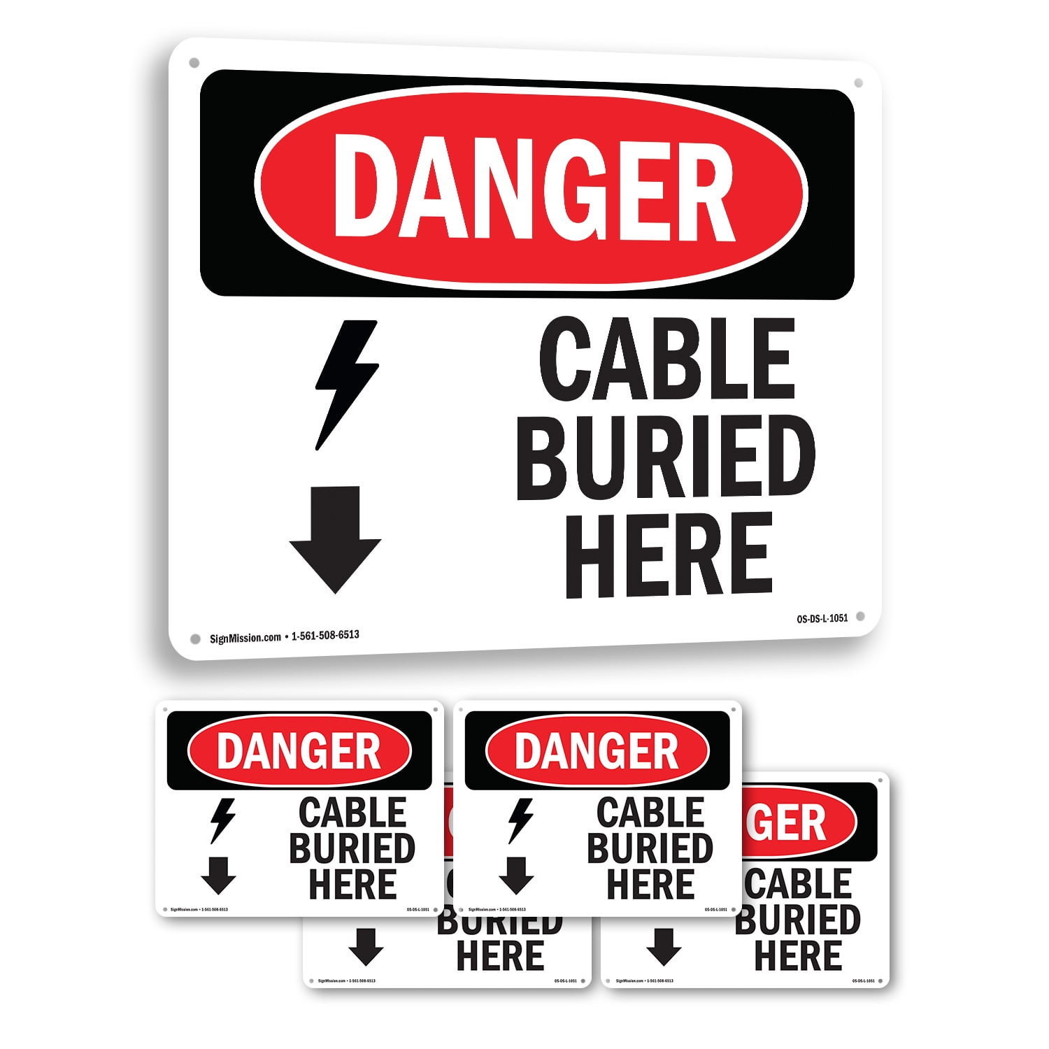 Cable Buried Here OSHA Danger Aluminum Sign 18 Inch x 12 Inch - 5 Pack ...