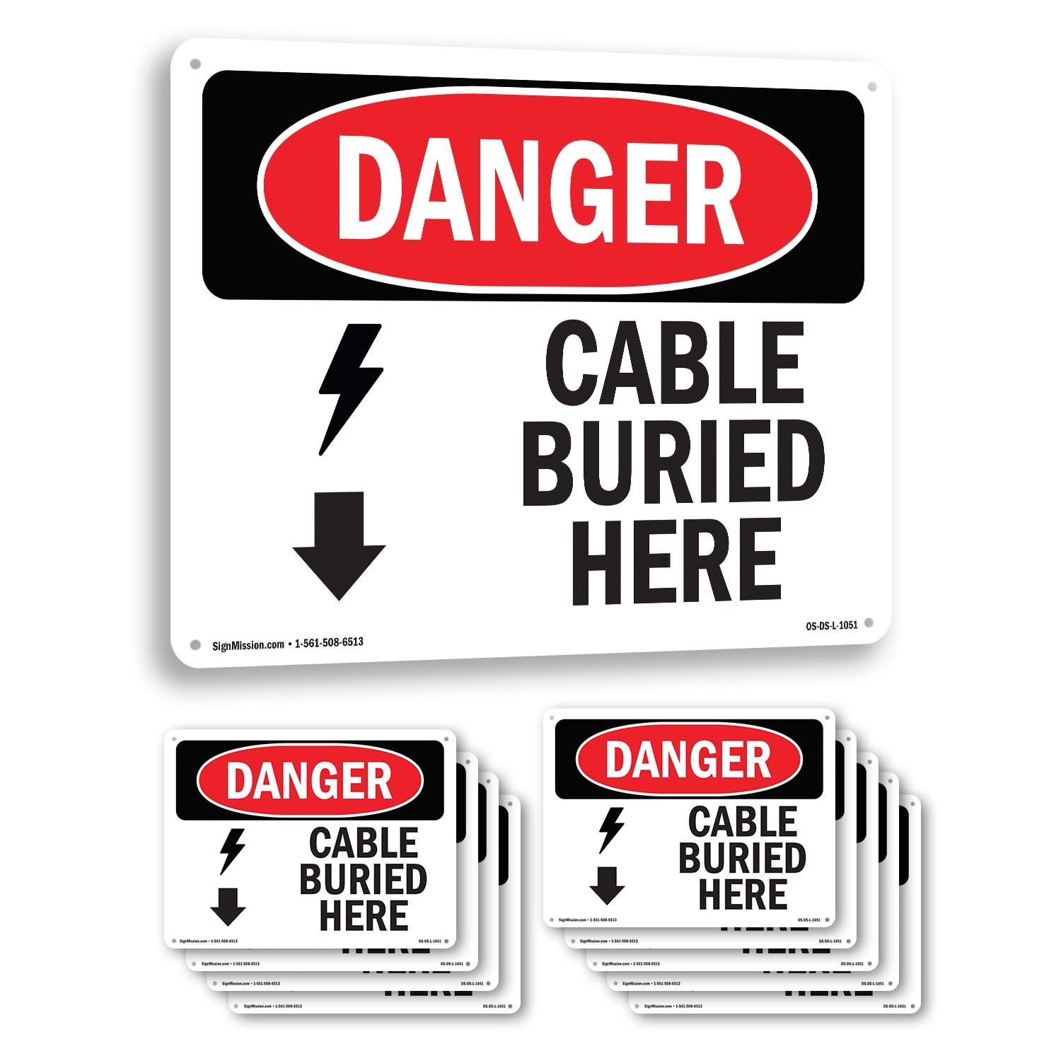 Cable Buried Here OSHA Danger Rigid Plastic Sign 10 Inch x 7 Inch - 10 ...