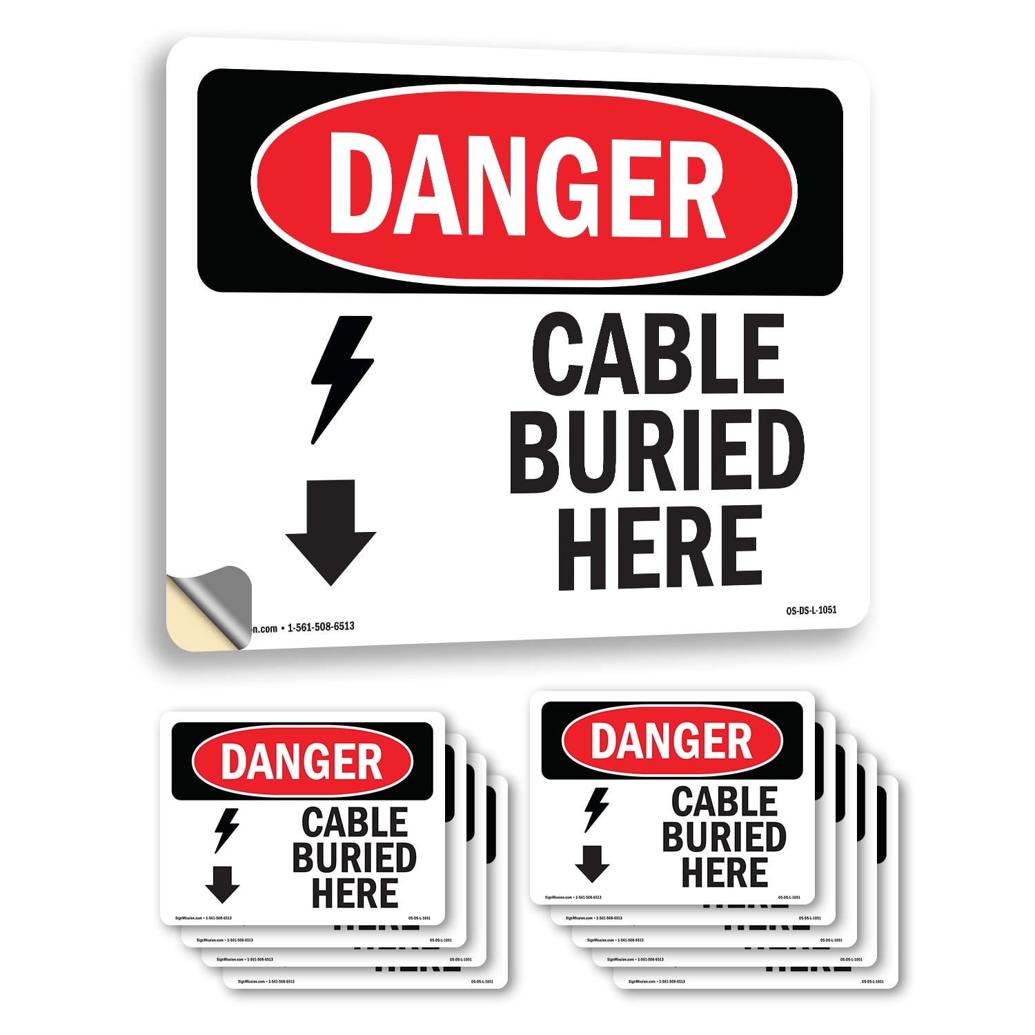Cable Buried Here OSHA Danger Vinyl Decal Label 18 Inch x 12 Inch - 10 ...