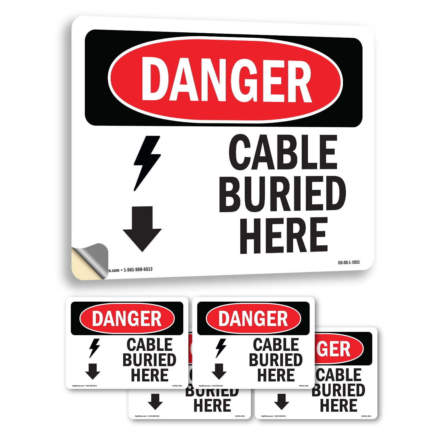 Cable Buried Here OSHA Danger Vinyl Decal Label 18 Inch x 12 Inch - 5 ...
