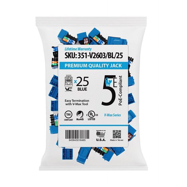 Cable CAT5E RJ45 Keystone Jack Network Connector - Blue - 25 Pack ...