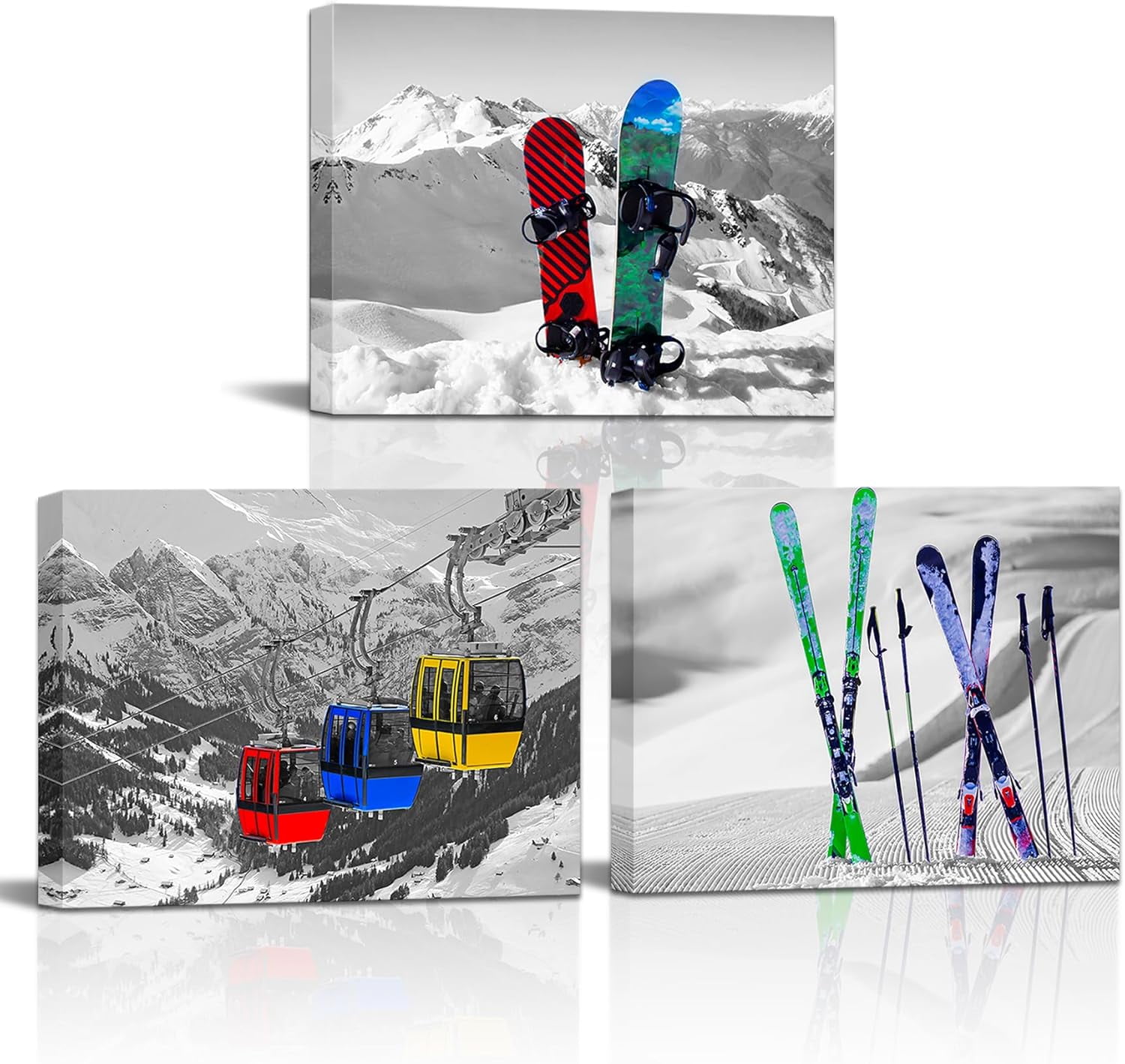 Cable Car Snowboard Snow Mountain Canvas Wall Art Black White Ski ...