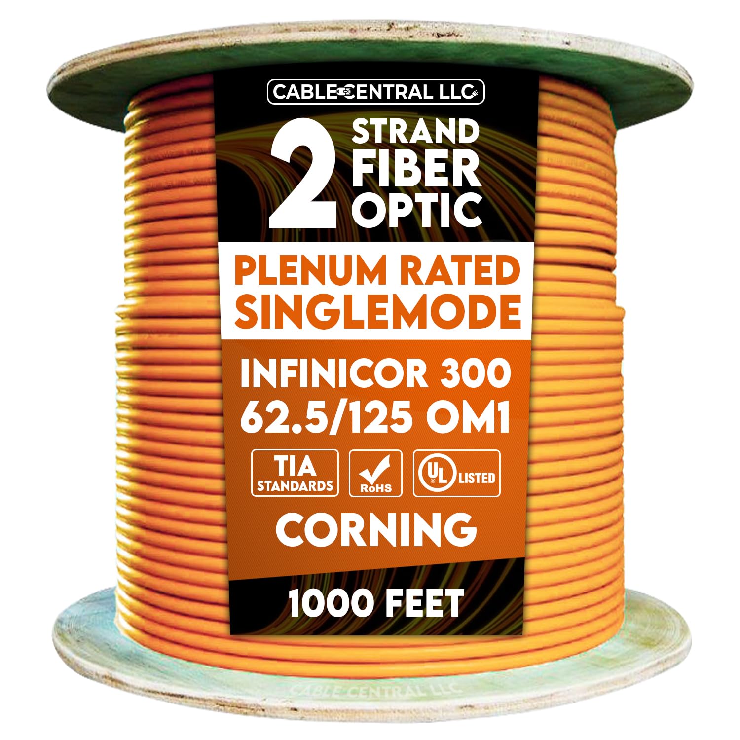 Cable Central LLC 2 Fiber Indoor Distribution Fiber Optic Cable, Multimode 62.5/125 OM1, Corning ...