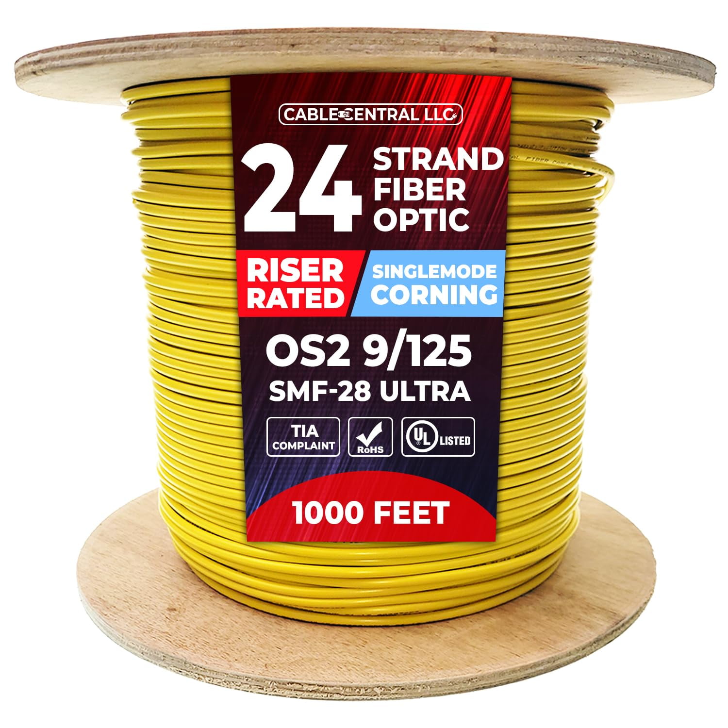 Cable Central LLC 24 Strand Indoor Distribution Fiber Optic Cable, OS2 ...