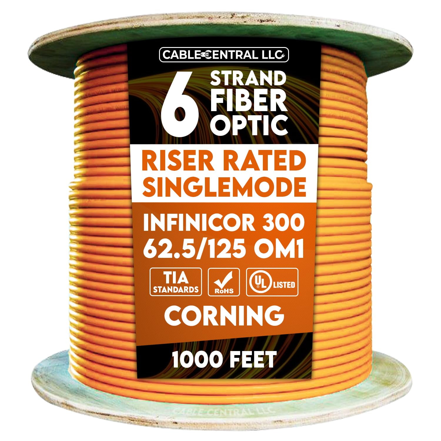 Cable Central LLC 6 Fiber Indoor Distribution Fiber Optic Cable, Multimode 62.5/125 OM1, Corning ...