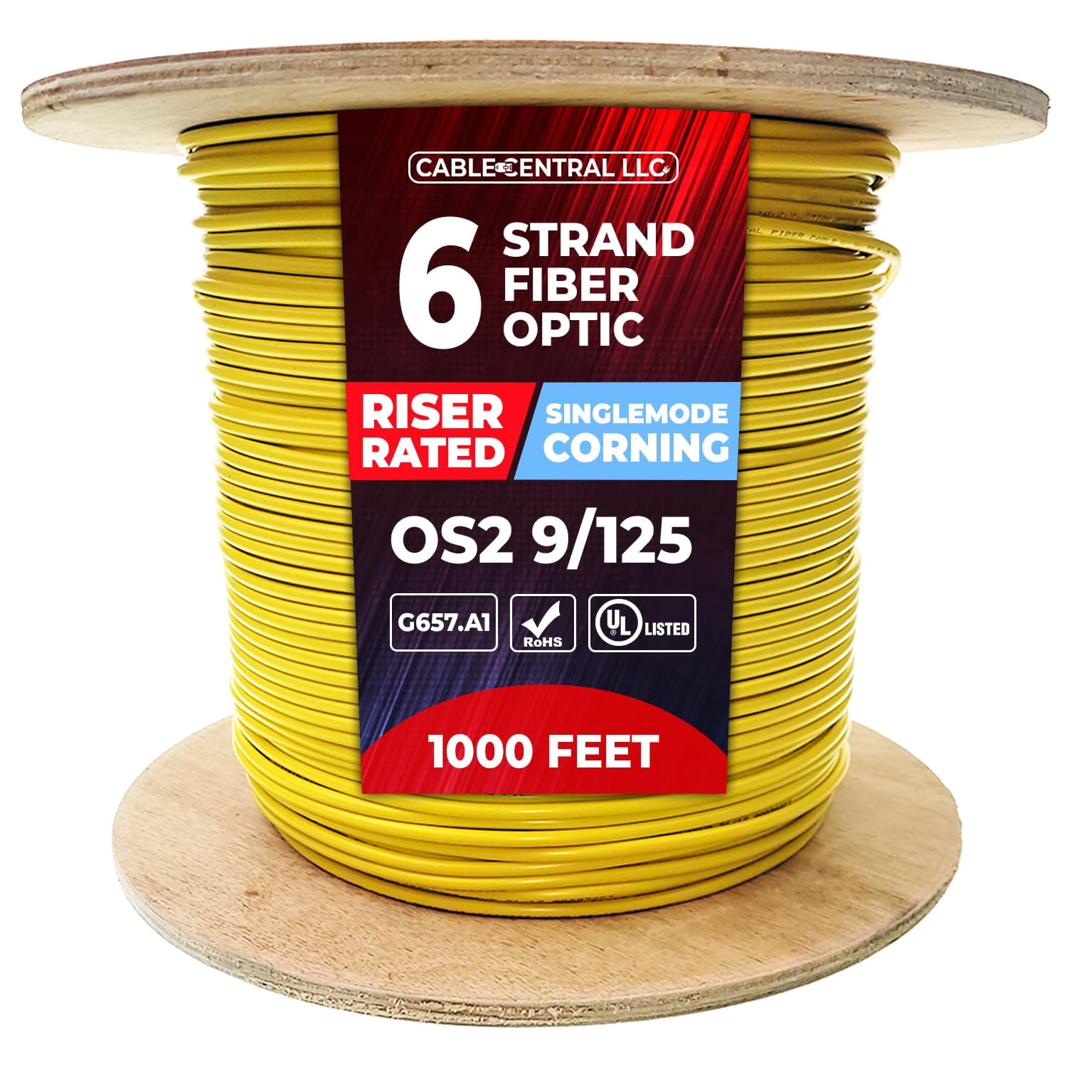 Cable Central LLC 6 Strand Indoor Distribution Fiber Optic Cable, OS2 9 ...
