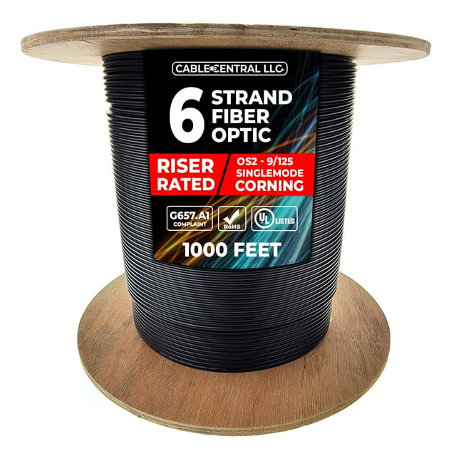 Cable Central LLC 6 Strand Indoor/Outdoor Fiber Optic Cable, OS2 9/125 ...