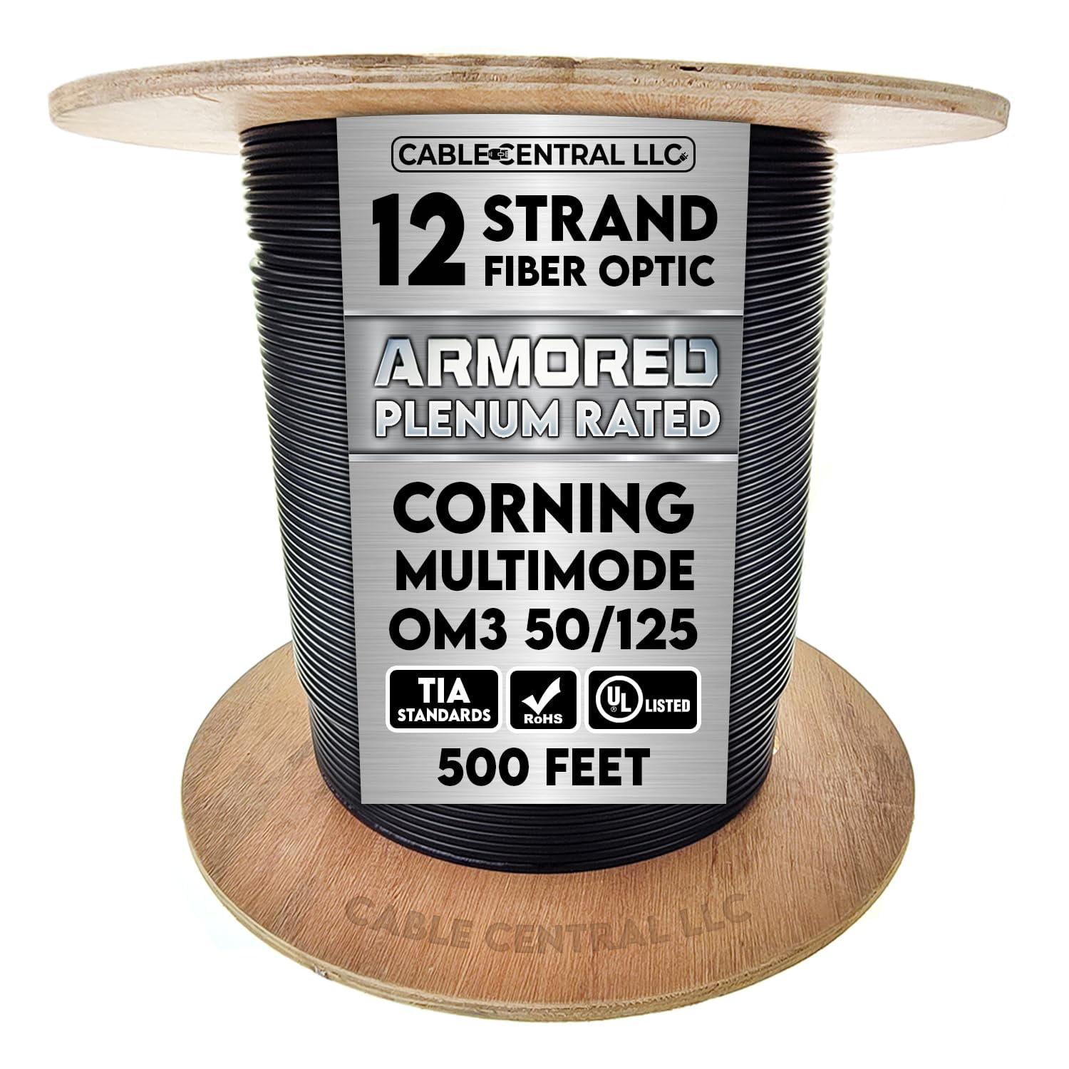 Cable Central LLC Armored Plenum 12 Strand Indoor/Outdoor Fiber Optic ...