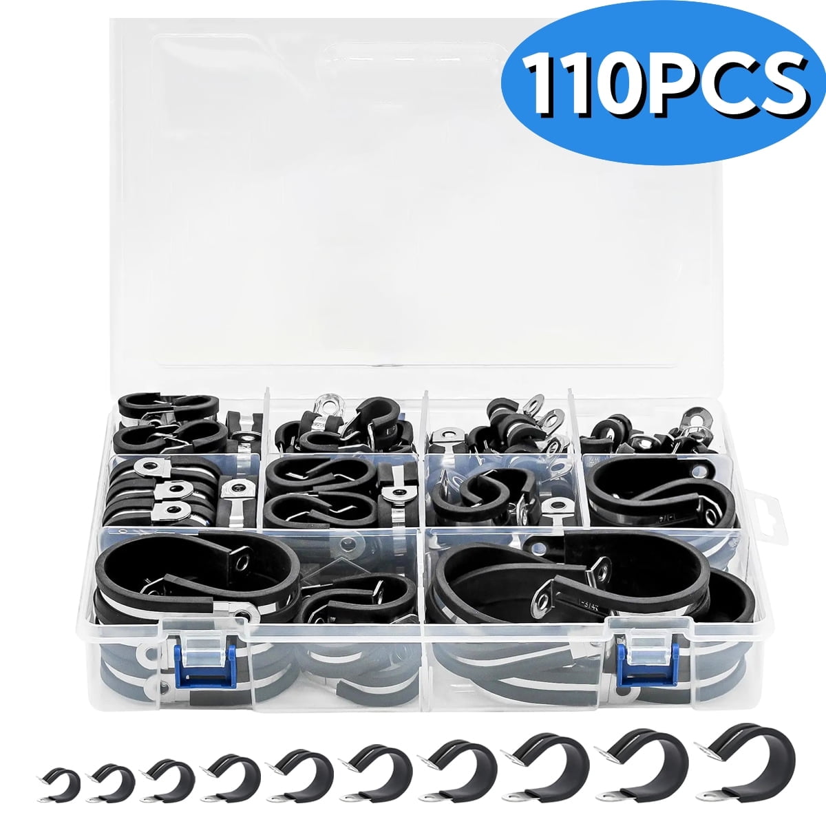 Cable Clamps Assortment Kit, 110PCS Stainless Steel Rubber Coated ...