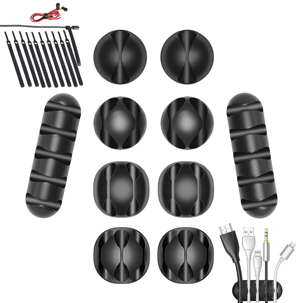 Cable Clips,20 Pack Black Adhesive Cord Holders & Reusable Cable Ties ...