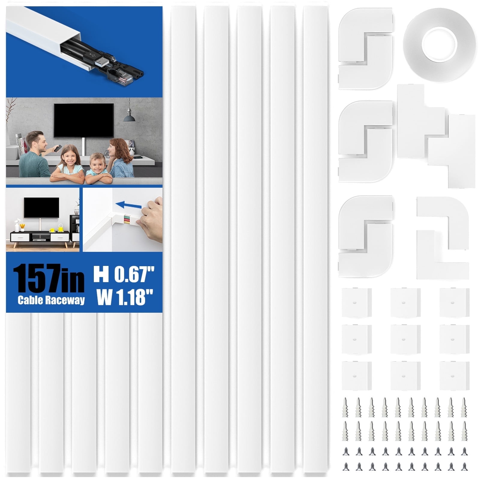 Delamu Cable Cord Concealer & Management, 157in Cable Protector for ...