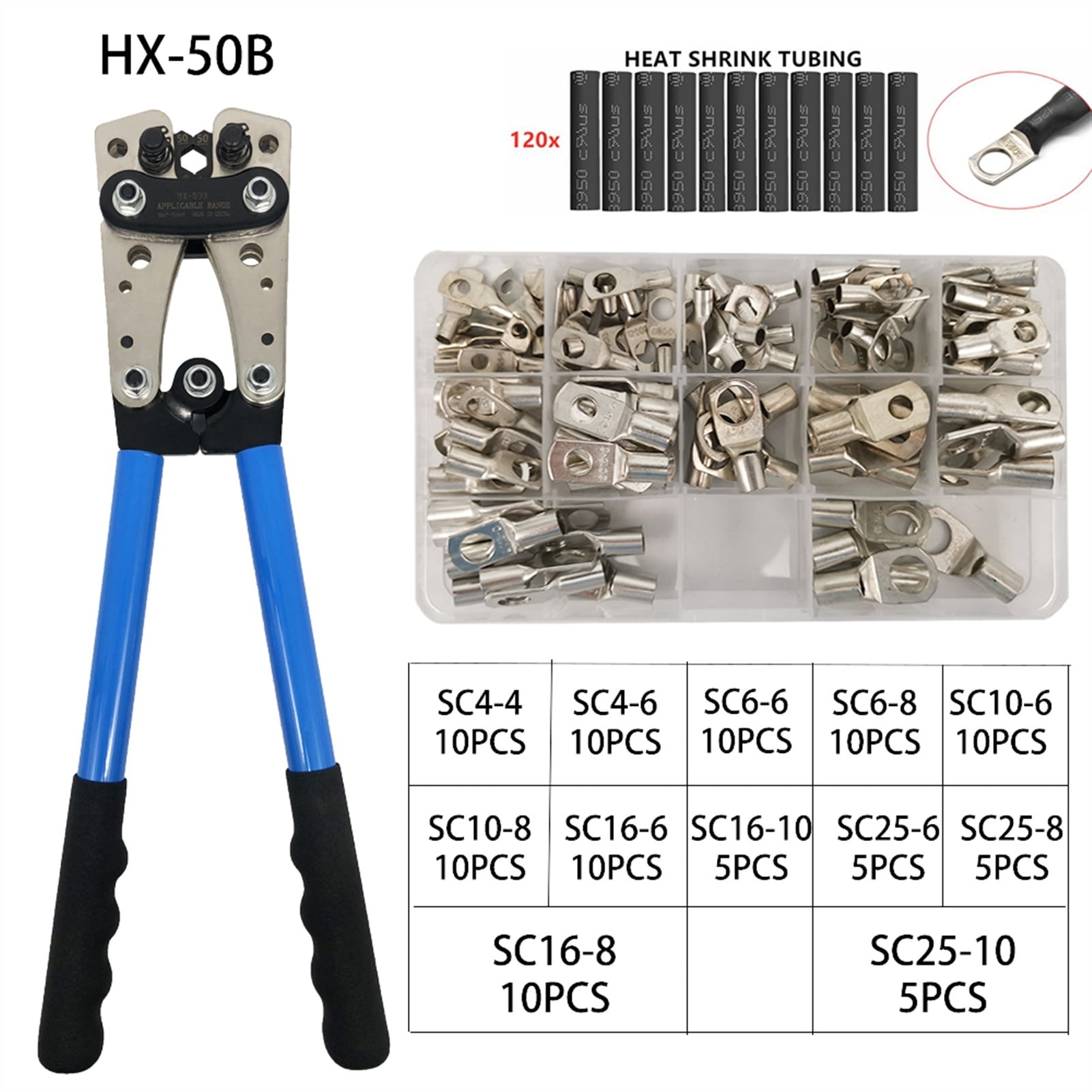 Cable Crimping Tool Kit Copper Ring Terminal Crimping Pliers HX-50B 6.0 ...