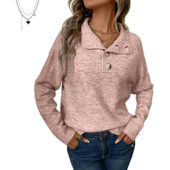 Cable Knit Button up Stand Collar Pullover Women, Casual Women's Gray ...