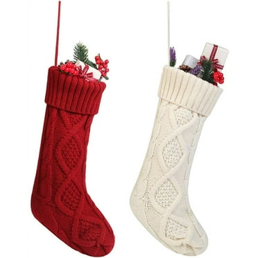 Funsmile 18'' Knit Christmas Stockings, 2 Pack in Ivory & Burgundy for ...