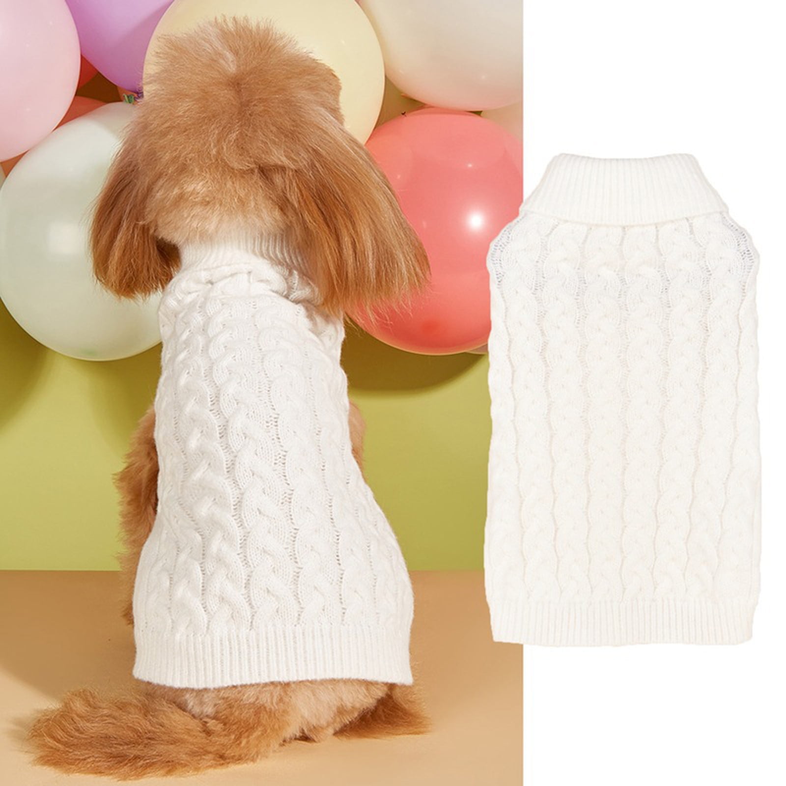 Cable Knit Dog Sweater for Small Dogs, Solid Color Pet Jumper Clothes ...