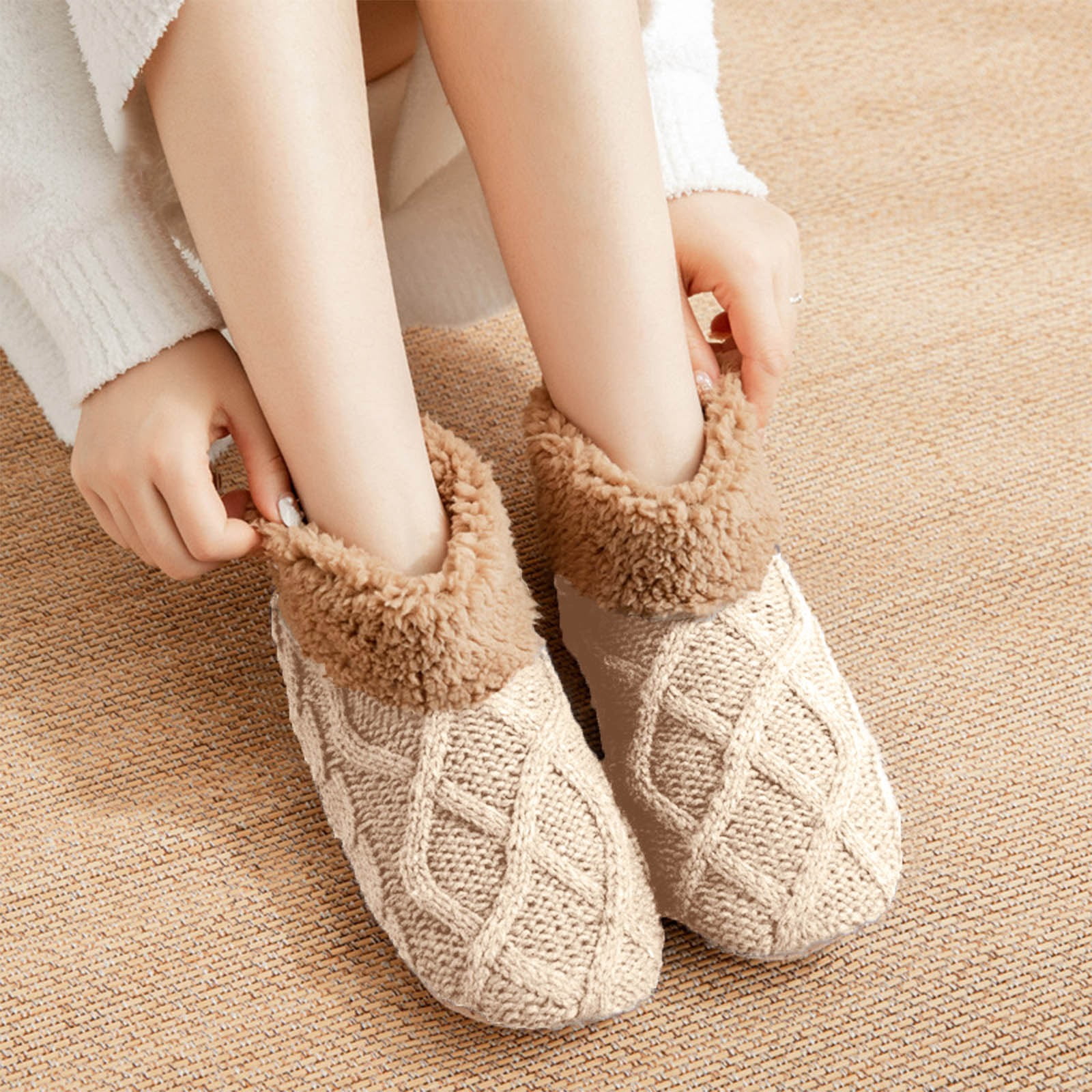 Cable Knit House Slippers for Women Indoor, Sherpa Fleece Lined Soft ...