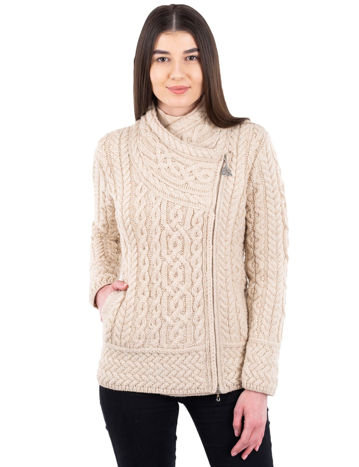 Cable Knit Side Zip Cardigan - Walmart.com