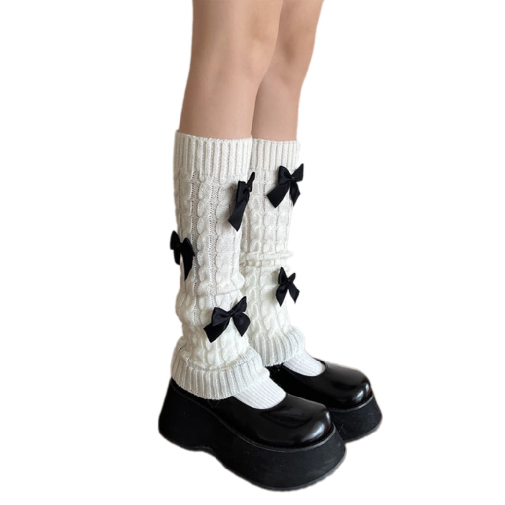 Cable Knit Stretch Leg Warmer Sleeve for Women Sweet Bowknot ...