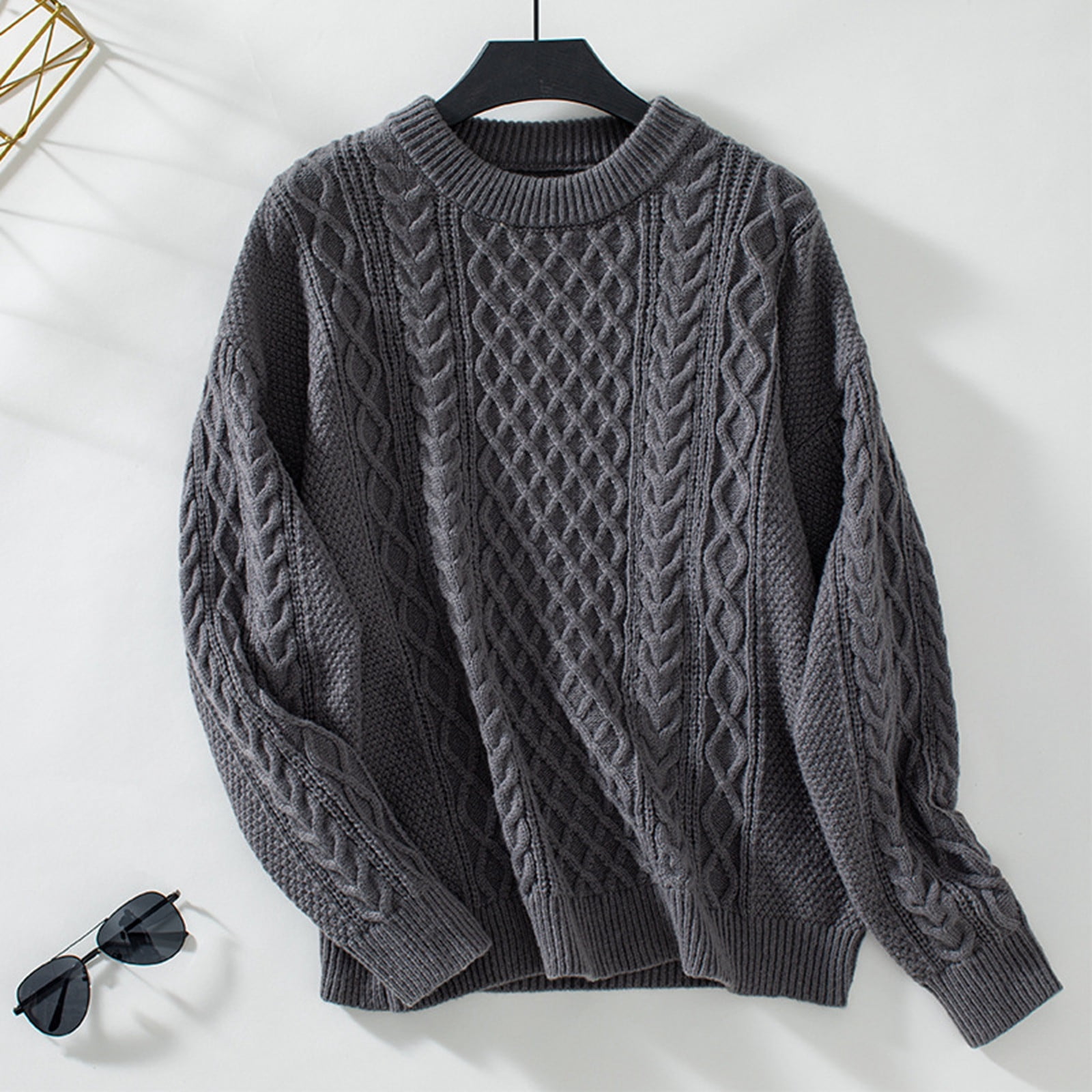 Cable Knit Sweater for Women Fashionable Crew Neck Ripple Pattern ...