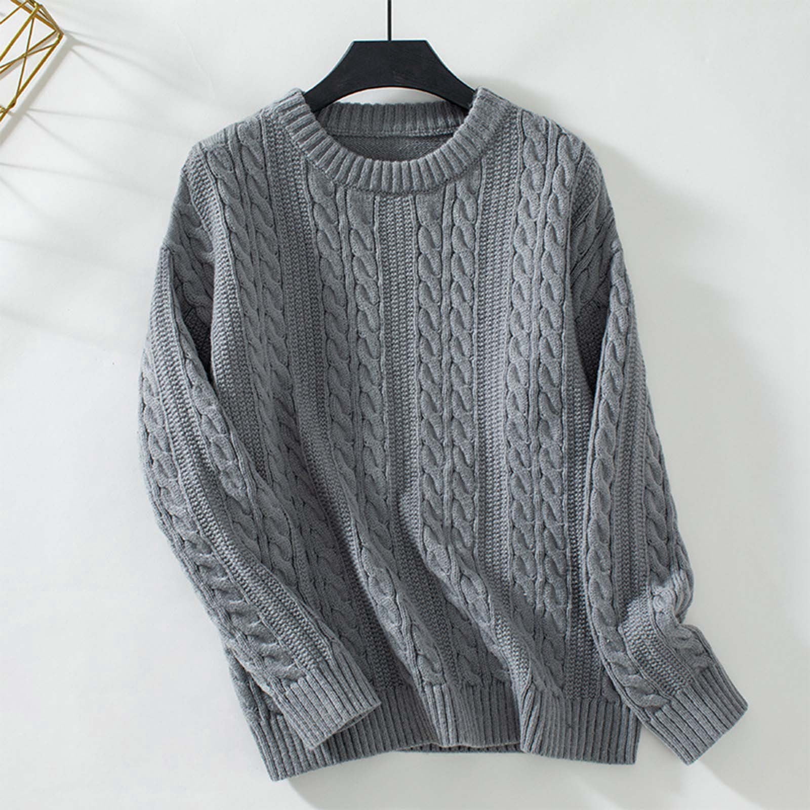 Cable Knit Sweater for Women Loose Comfortable Crew Neck Sweaters ...