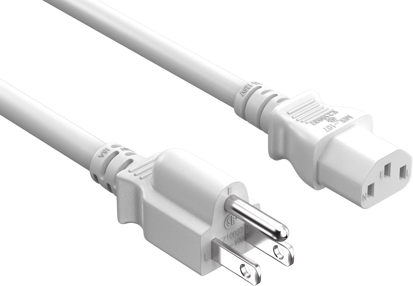 Cable Leader 18 AWG Universal Power Cord IEC320 C13 to NEMA 5-15P White 3 Foot UL Listed ...