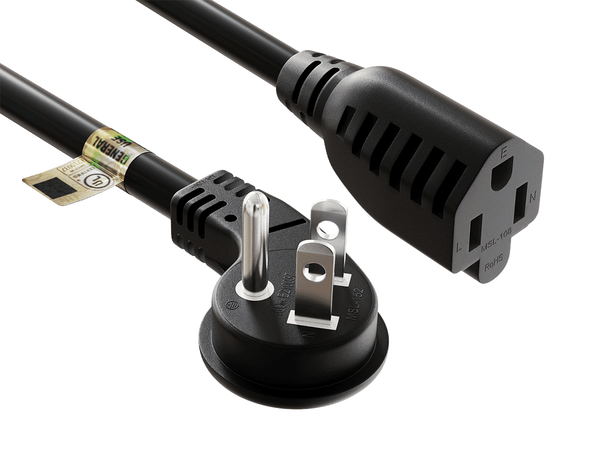 Cable Leader 1ft Ultra Low Profile Angled NEMA 5-15P to 5-15R Extension ...