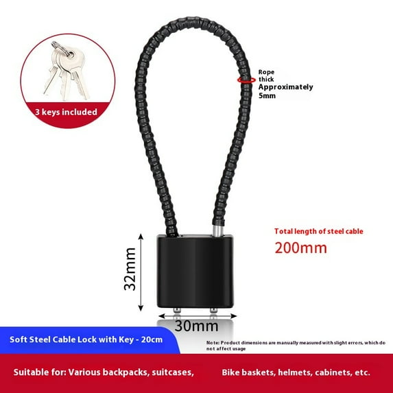 Cable Locks with Keys -Keyed Cable Lock Heavy Duty Helmet Lock-20cm ...