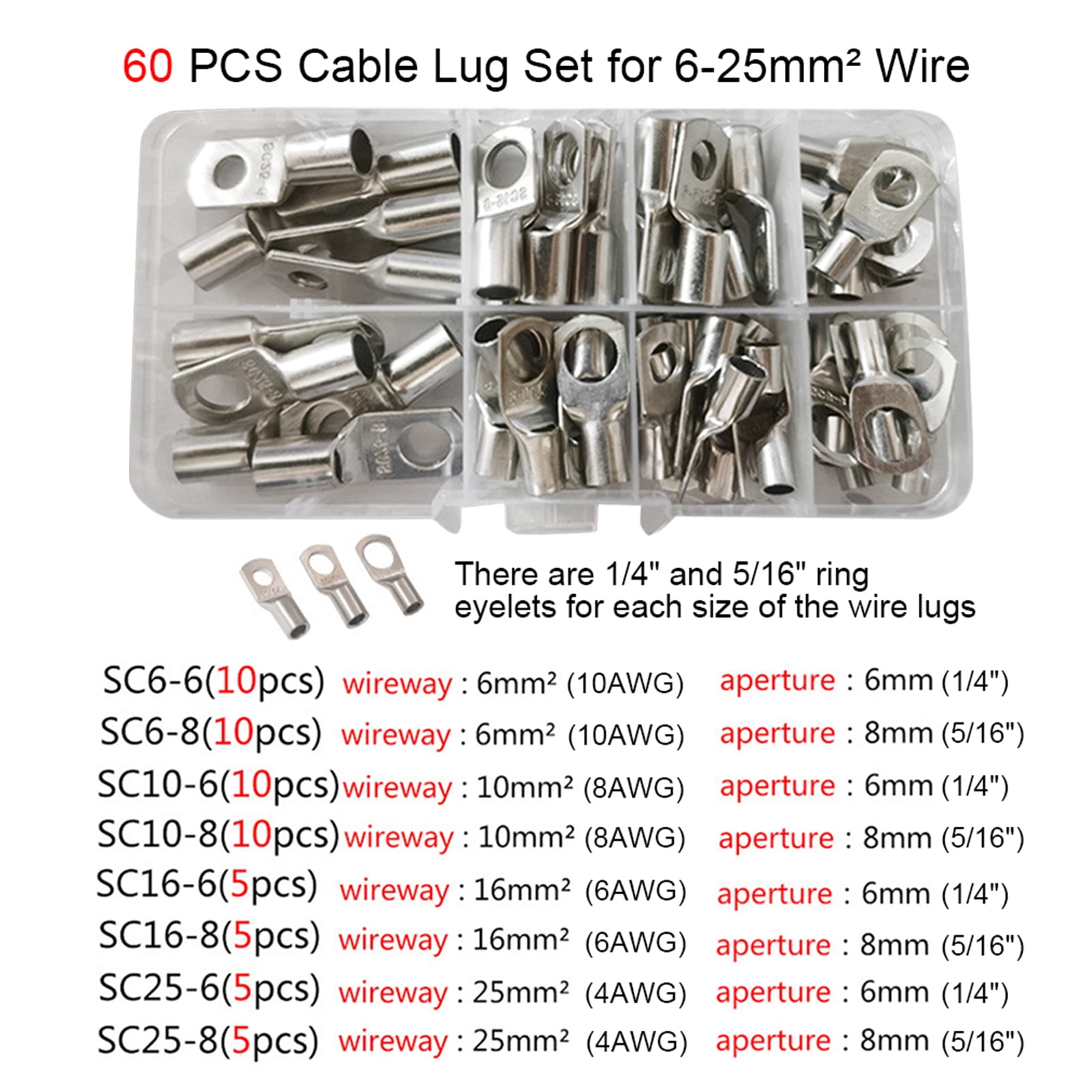 Cable Lug,Ends Crimp Wire Cable Ends Crimp Wire Tinned Copper Battery ...