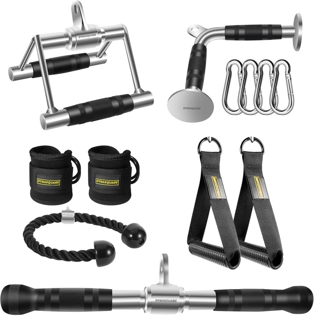 Cable Machine Attachments Combo, Heavy Duty Solid Steel LAT Pulldown Attachments with Exercise ...
