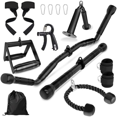Cable Machine Gym Attachment Set: Includes curl pulldown bar/tricep ...