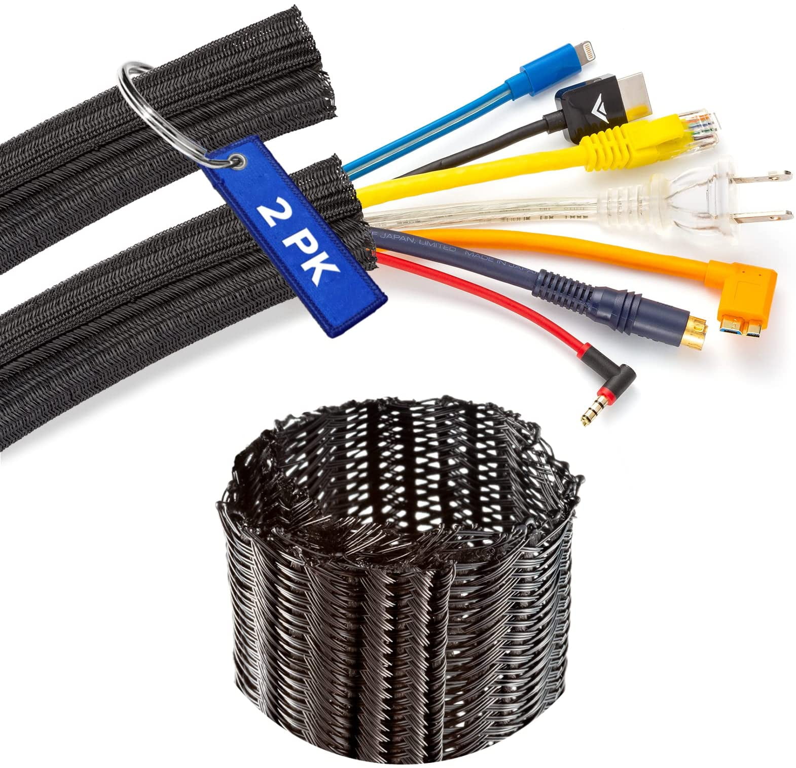 Cable Management, 10 ft Long, 1/2 in. Wide, Braided Cable Sleeve, Wire ...