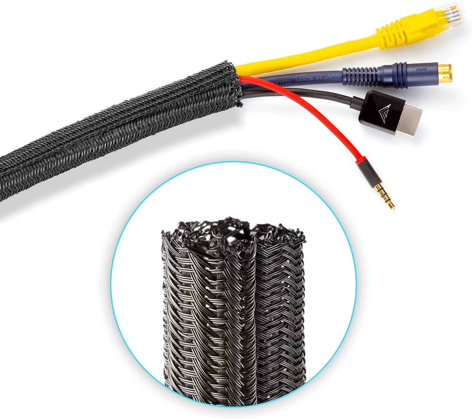 Cable Management, 12 ft Long, 1/4 in. Wide, Braided Cable Sleeve, Wire ...