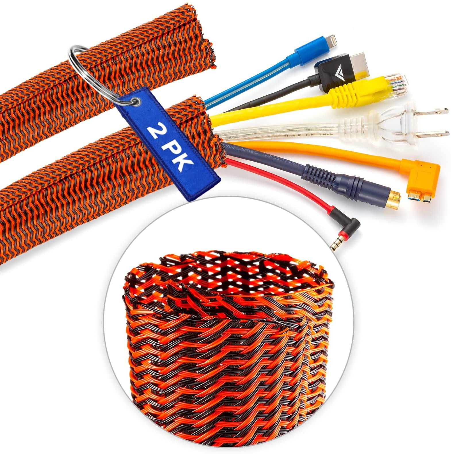 Cable Management, 3 ft Long, 1 in. Wide, Braided Cable Sleeve, Wire ...