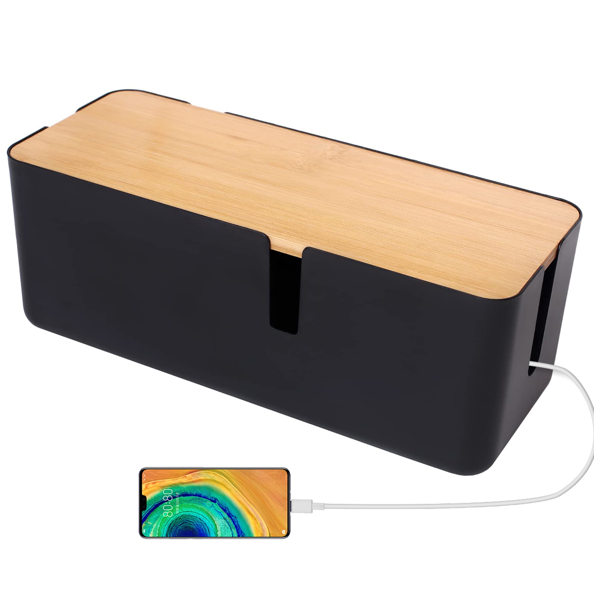 Cable Management Box - 12x 5x 4.5 inches, Cable Cover & Wood Lid, Cord ...
