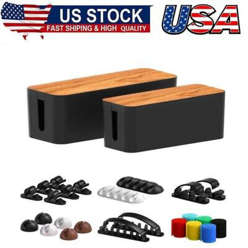 Cable Management Box 2 Pack with 16 Cable Clips Set to Hide Wires&Power ...