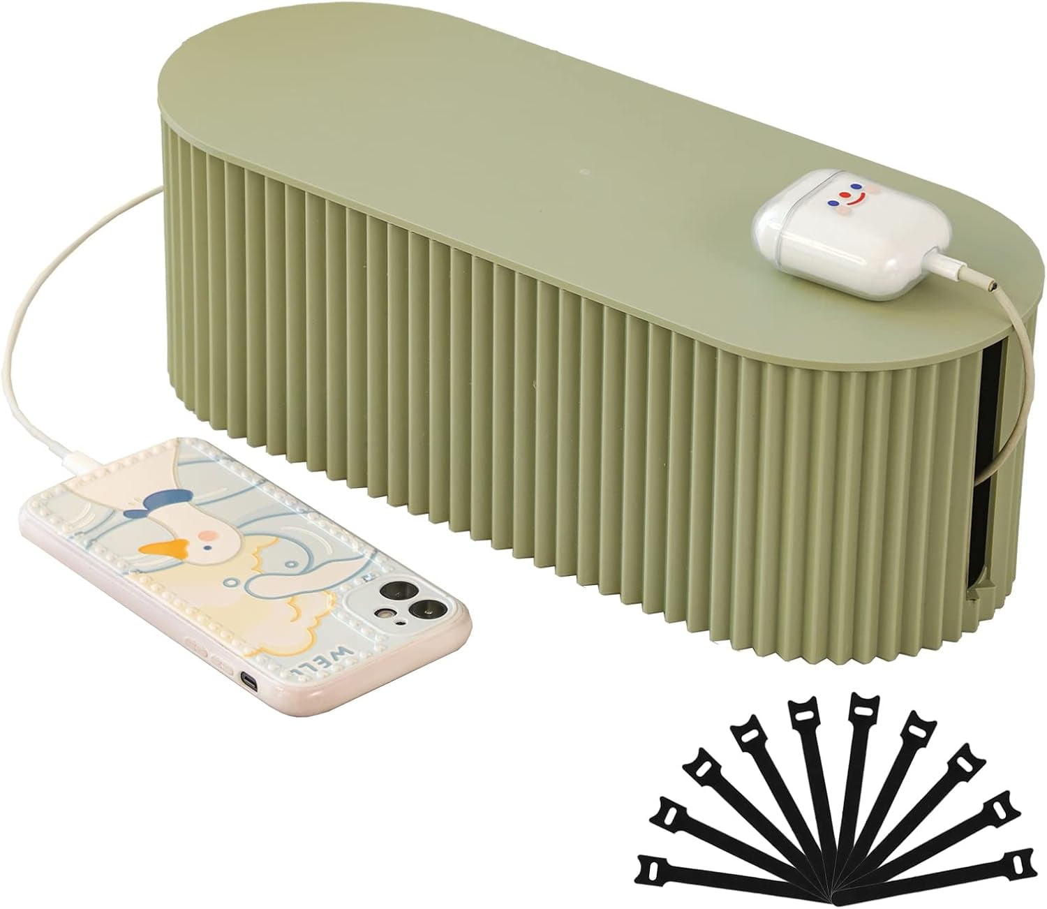 Cable Management Box, Cord Organizer Box with 10 Cable Ties, Power ...