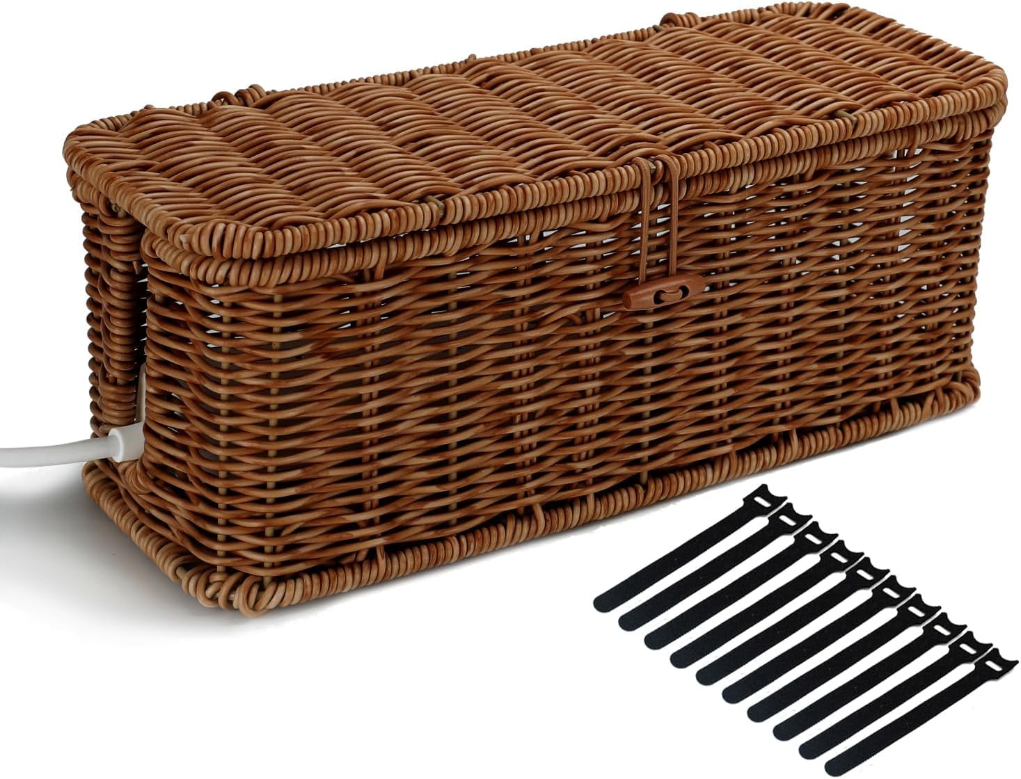 Cable Management Box, Desk Handwoven Rattan Cord Hider Cable Organizer ...