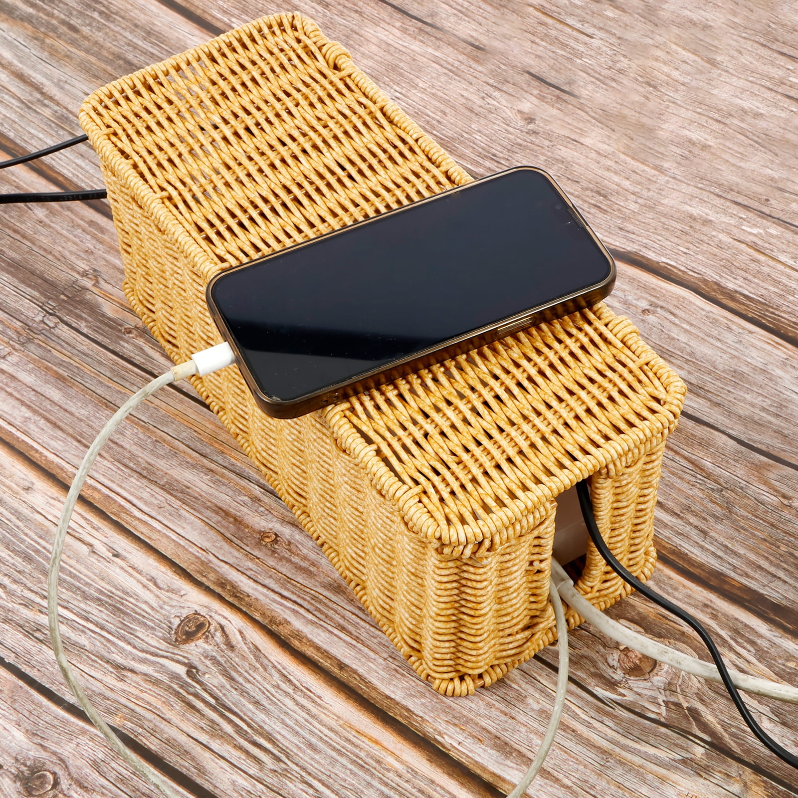 Cable Management Box Large Capacity Basket Holder Imitation Rattan Cord ...