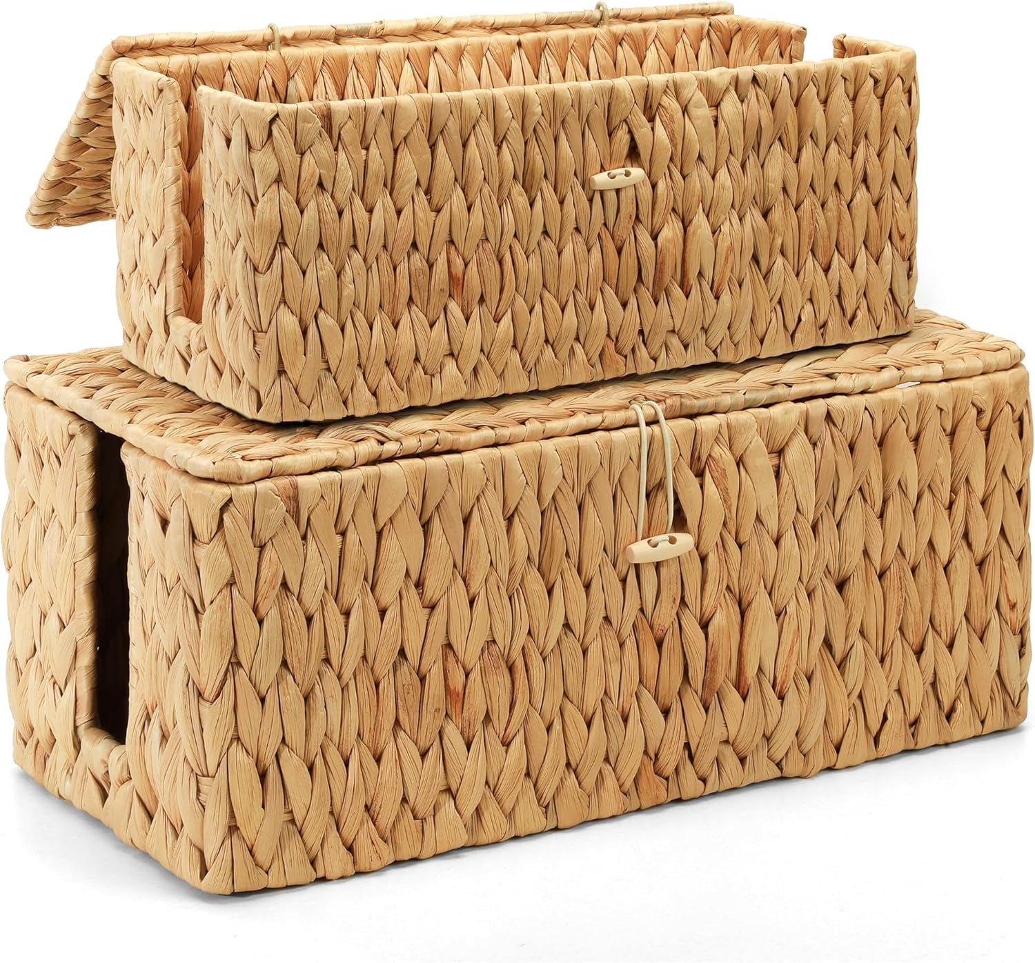 Cable Management Box with Lid, 2Pack Handwoven Real Water Hyacinth Cord ...