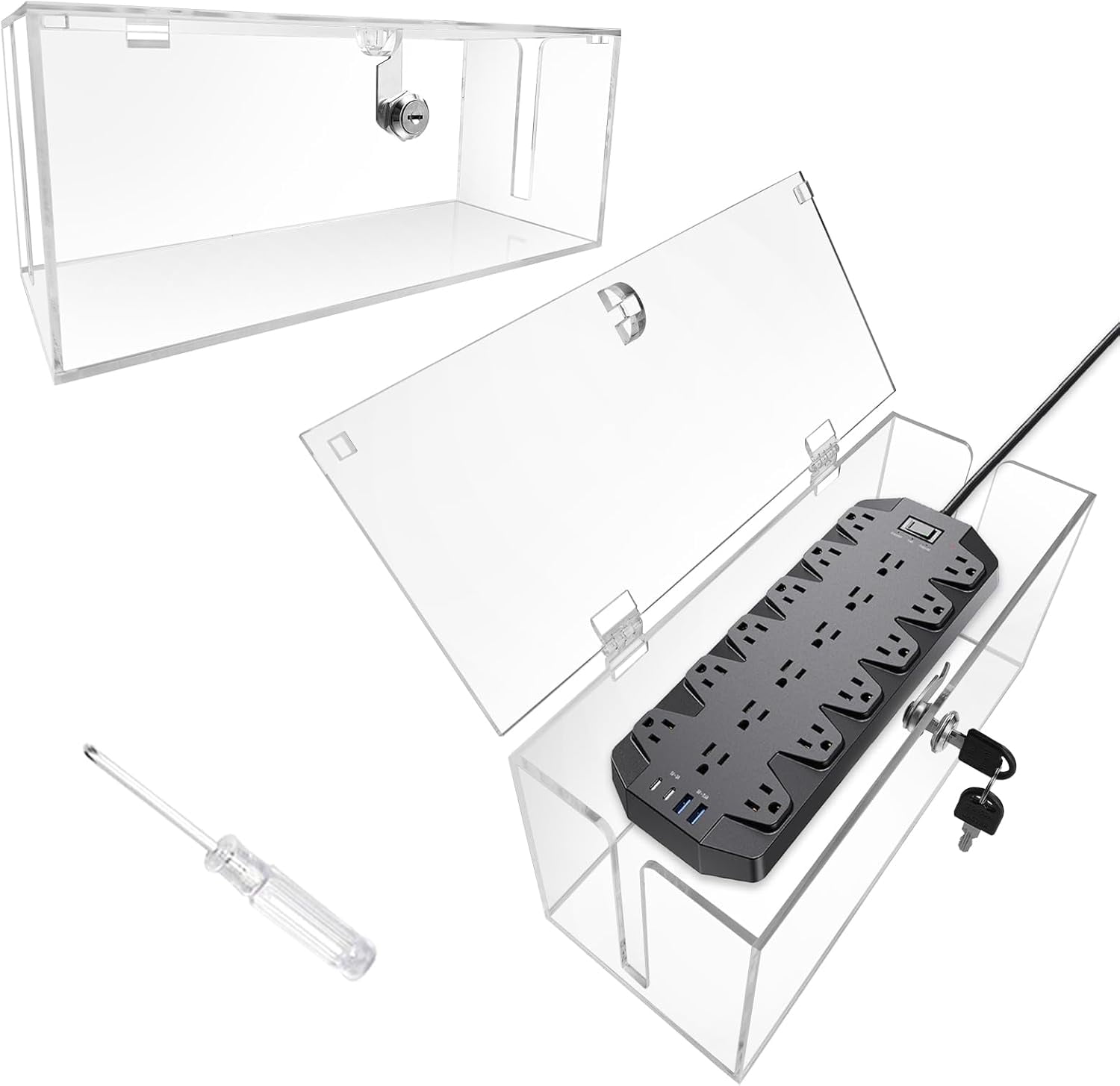 Cable Management Box with Lock, Acrylic, Cable Organizer Box & Power ...