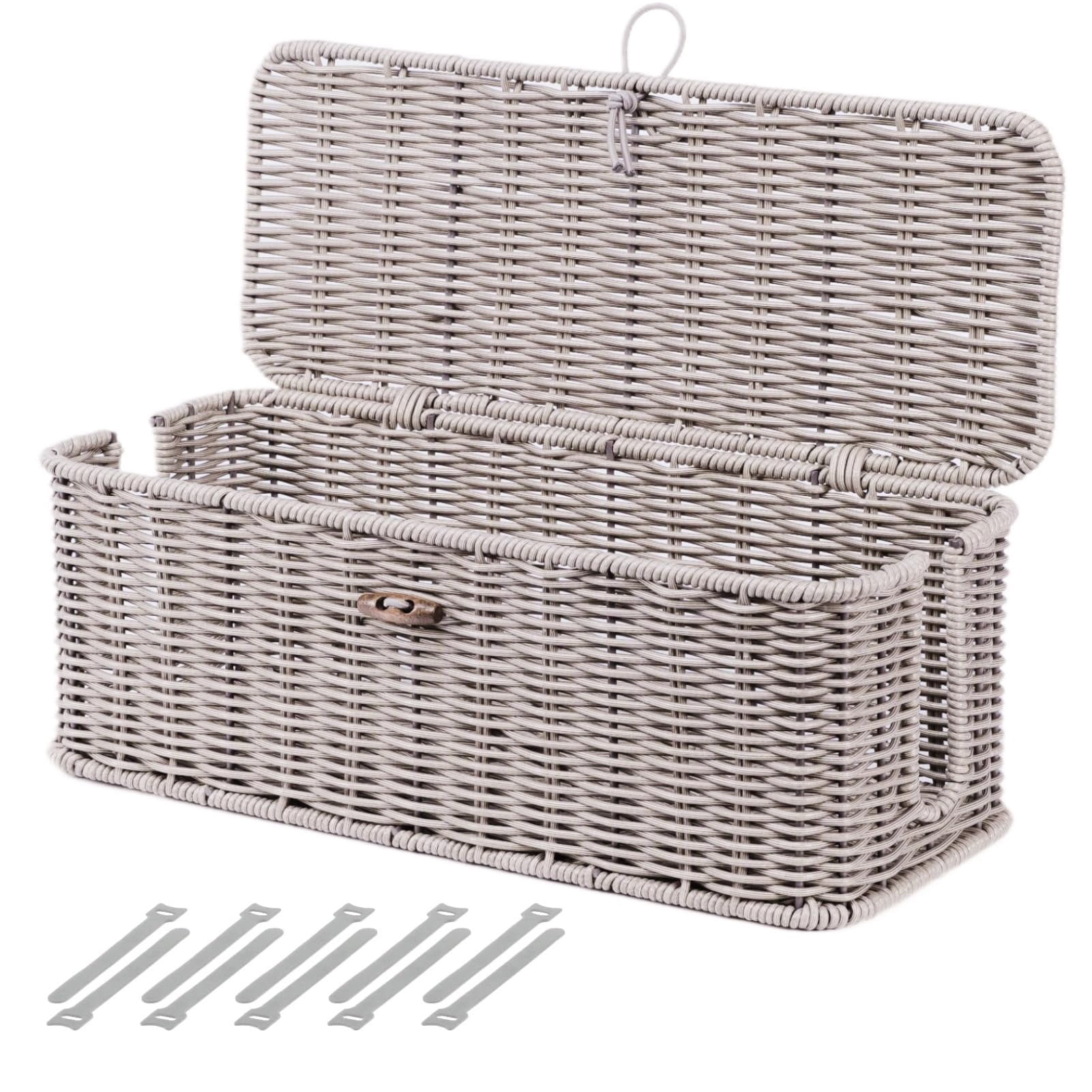 Cable Management Box Rattan Style Cord Organizer For Desk Hider Outlet ...