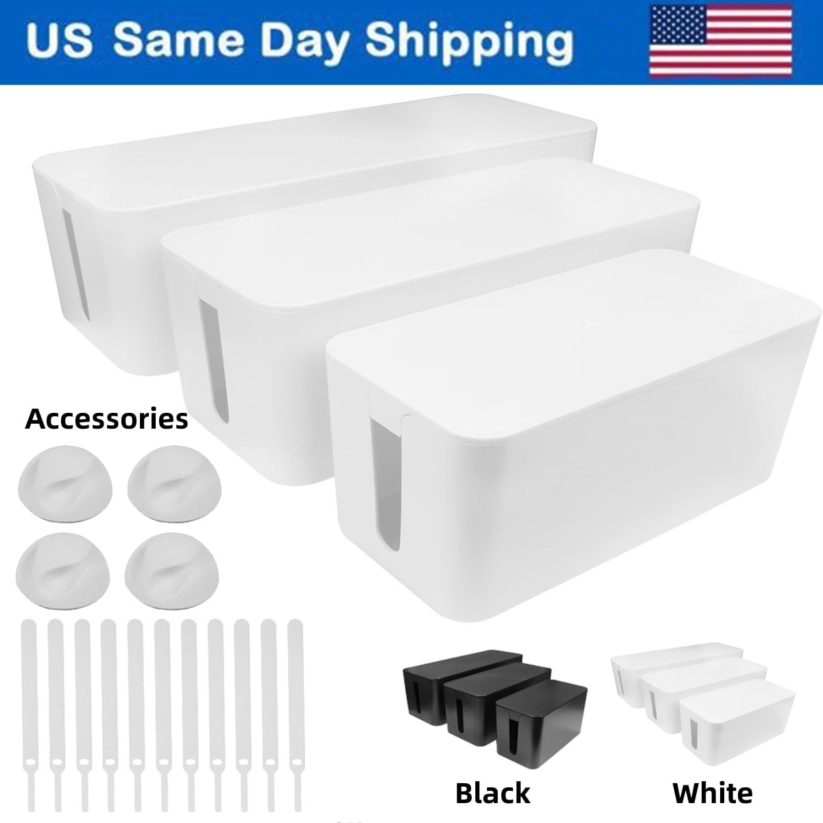 White Cable Management Box Set (3 Sizes) - Wire and Cord Concealer ...